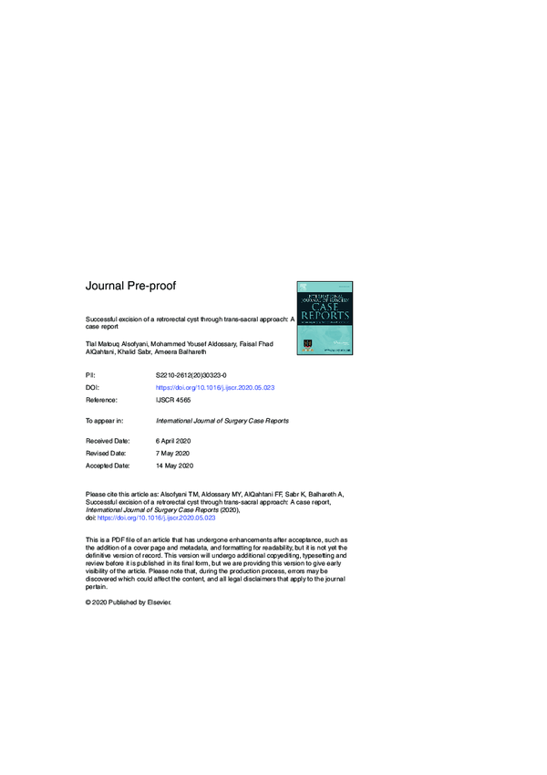 (PDF) Successful excision of a retrorectal cyst through trans-sacral ...