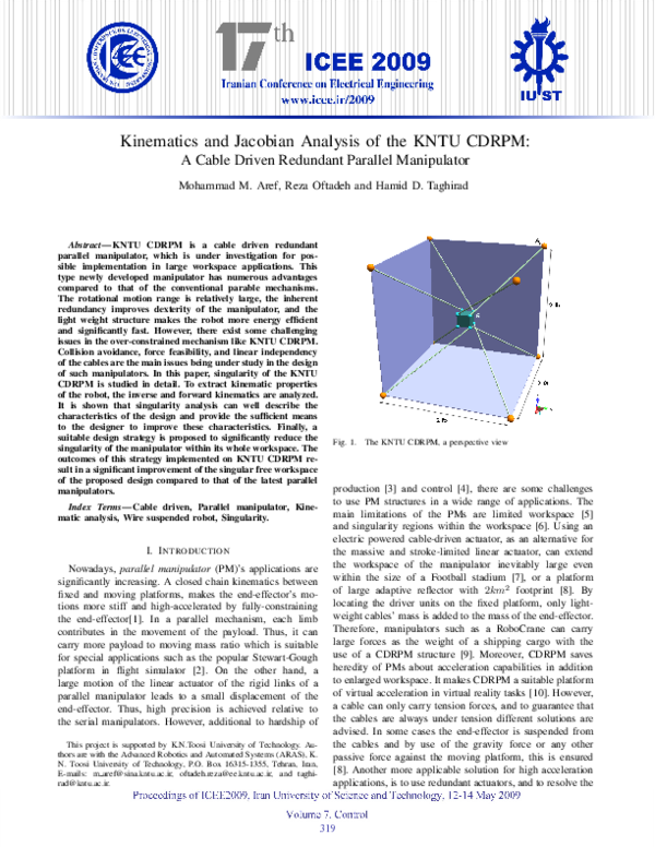 (PDF) Kinematics and Jacobian Analysis of the KNTU CDRPM: A Cable ...