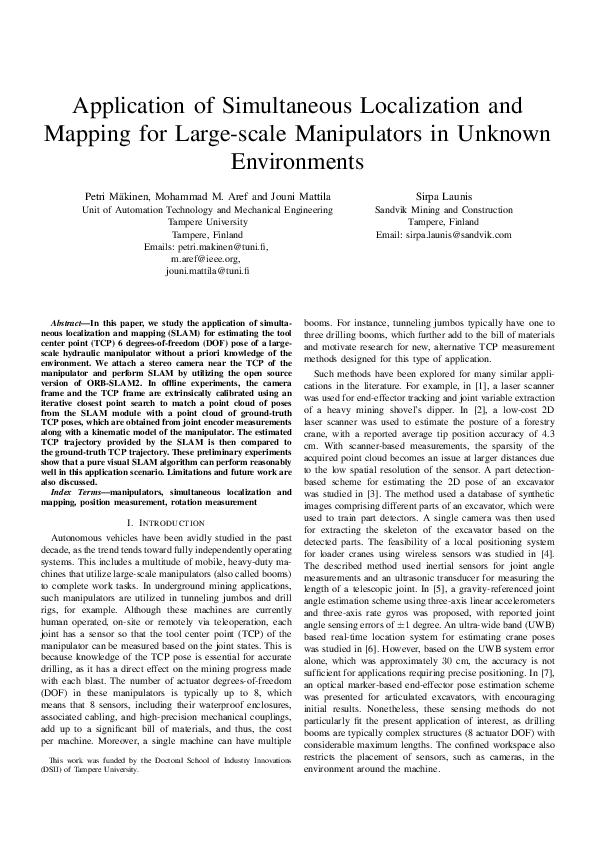 (PDF) Application of Simultaneous Localization and Mapping for Large-scale Manipulators in ...