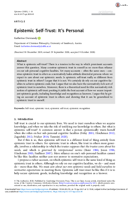 (PDF) Epistemic Self-Trust: It's Personal
