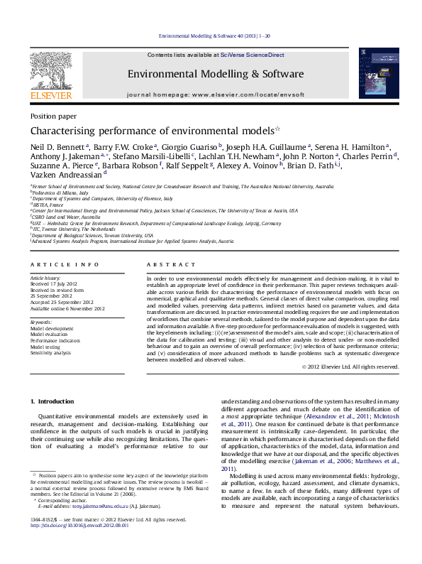 (PDF) Characterising performance of environmental models