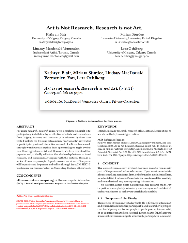 (PDF) Art is Not Research. Research is not Art