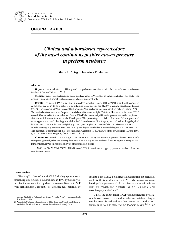 (PDF) Clinical and laboratorial repercussions of the nasal continuous ...