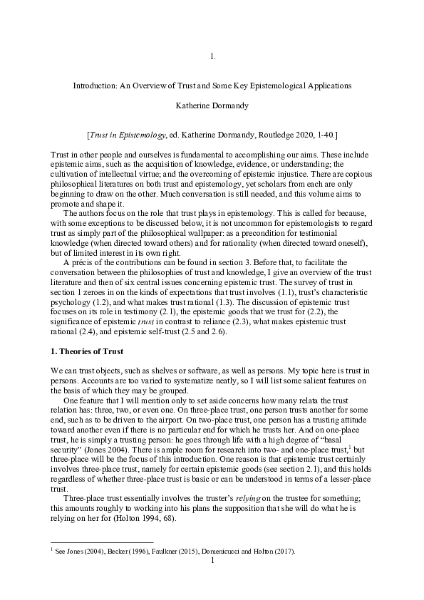 (PDF) Introduction: An Overview of Trust and Some Key Epistemological ...