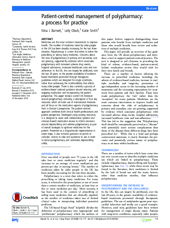 (PDF) Patient-centred management of polypharmacy: a process for practice