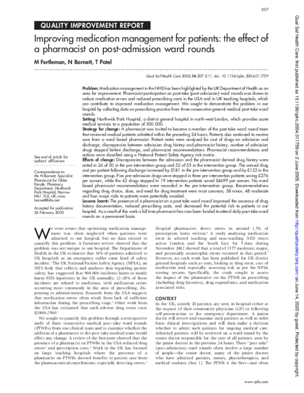 (PDF) Improving medication management for patients: the effect of a ...