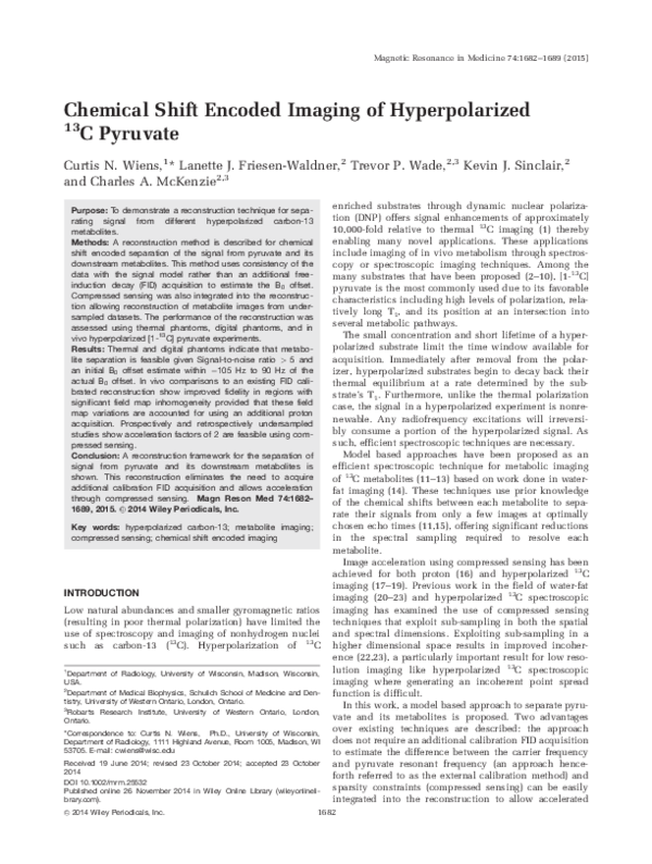 (PDF) Chemical shift encoded imaging of hyperpolarized 13 C pyruvate