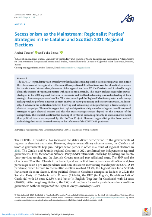 (PDF) Secessionism as the Mainstream: Regionalist Parties’ Strategies ...