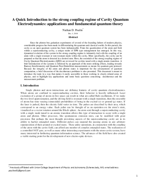 (PDF) A Quick Introduction to the strong coupling regime of Cavity ...