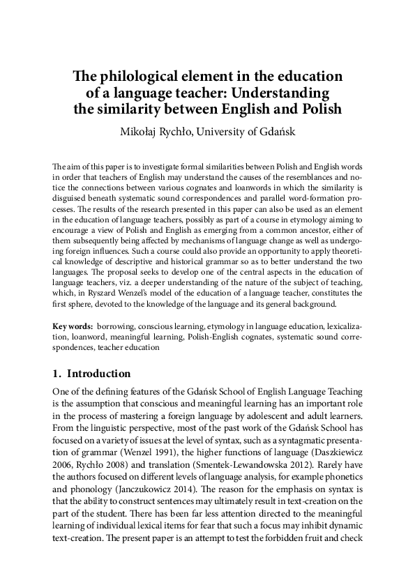 (PDF) The philological element in the education of a language teacher ...