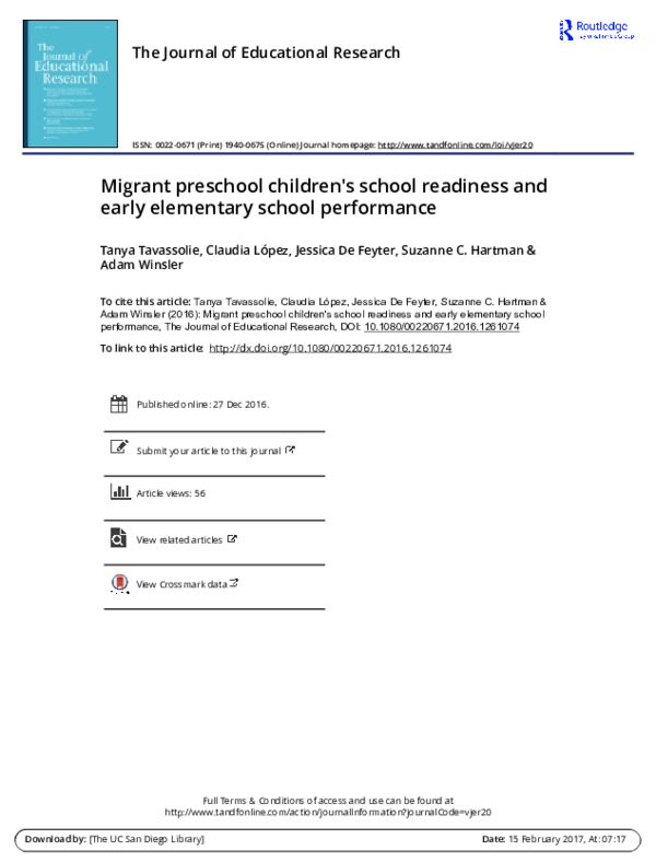 (PDF) Migrant preschool children's school readiness and early ...