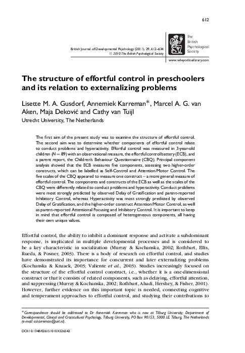 (PDF) The structure of effortful control in preschoolers and its ...