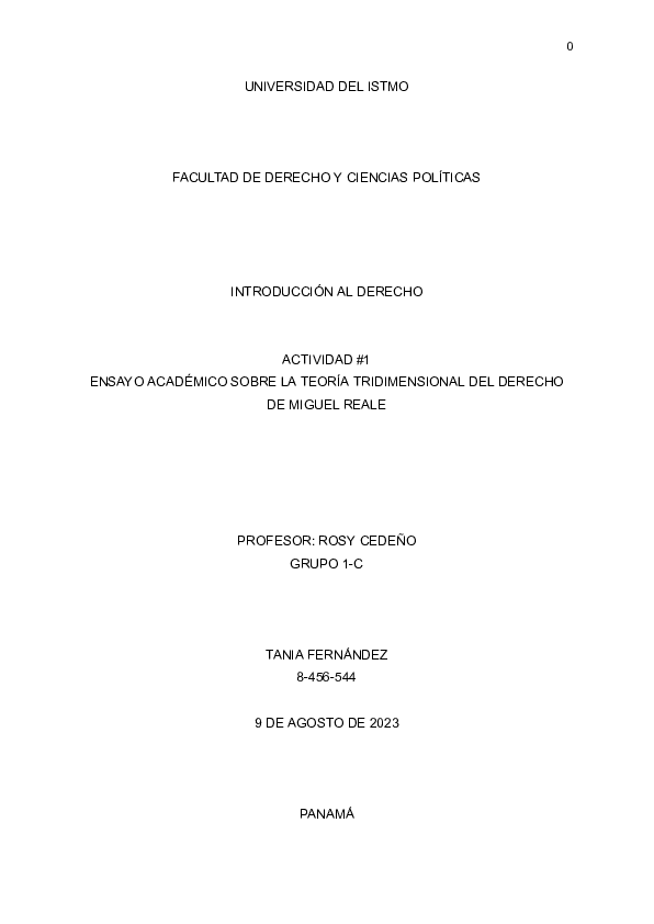 (PDF) ENSAYO ACADÉMICO SOBRE LA TEORÍA TRIDIMENSIONAL DEL DERECHO DE ...