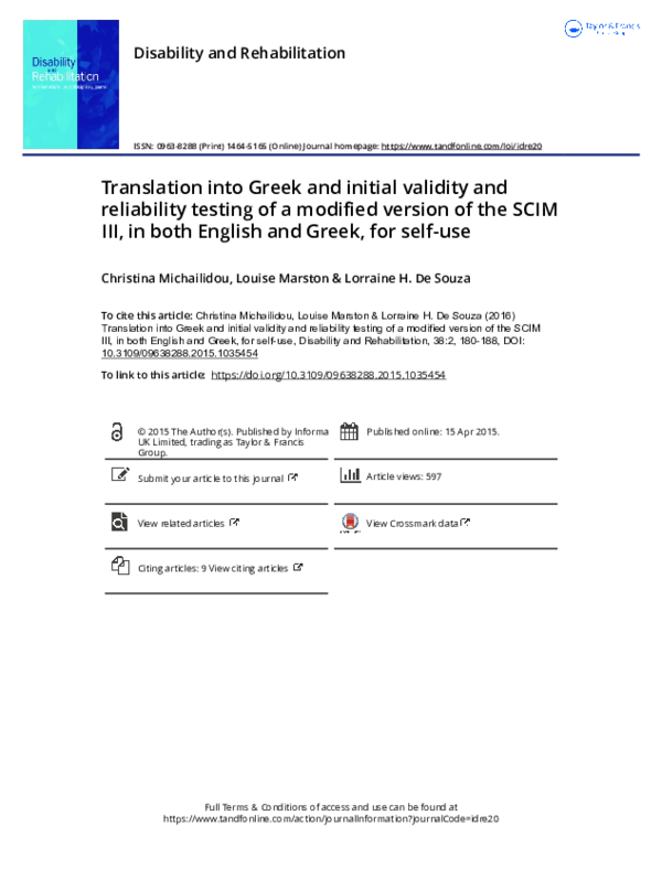 (PDF) Translation into Greek and initial validity and reliability ...
