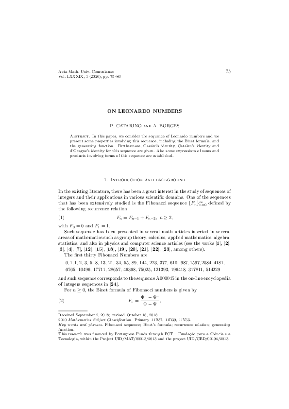 (PDF) On Leonardo numbers