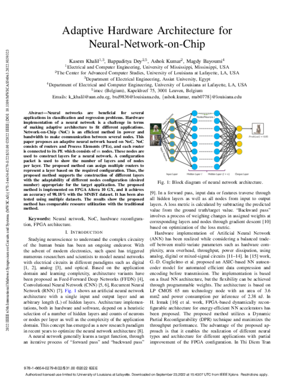 Pdf Adaptive Hardware Architecture For Neural Network On Chip