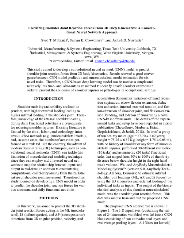 (PDF) Predicting Shoulder Joint Reaction Forces From 3D Body Kinematics: A Convolutional Neural ...