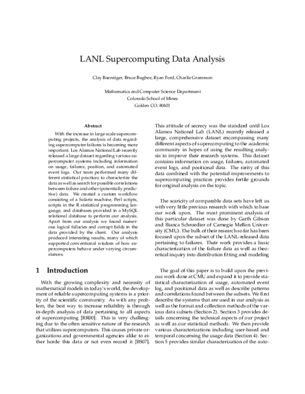 (PDF) LANL Supercomputing Data Analysis