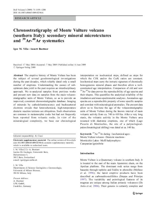 (PDF) Chronostratigraphy of Monte Vulture volcano (southern Italy ...