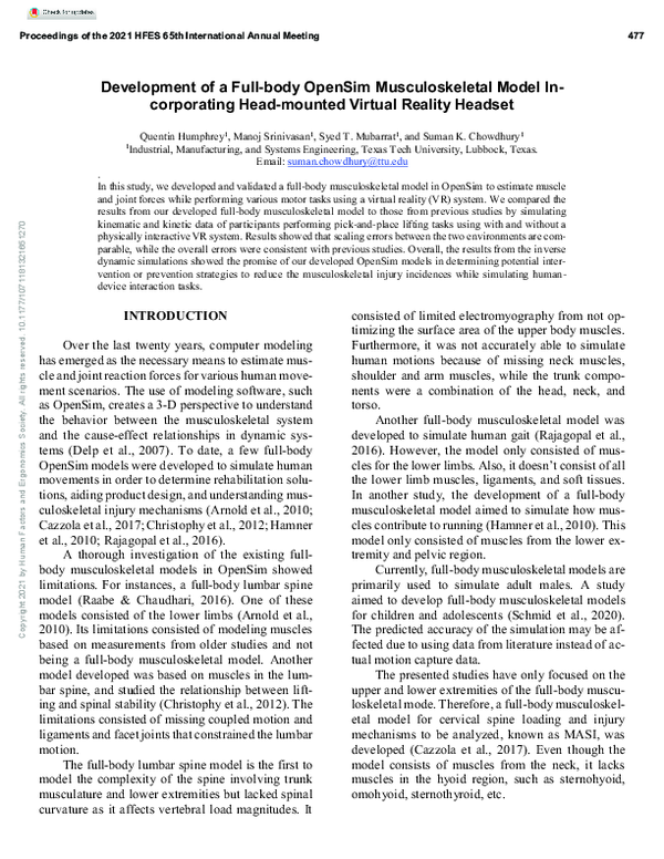 (PDF) Development of a Full-body OpenSim Musculoskeletal Model ...