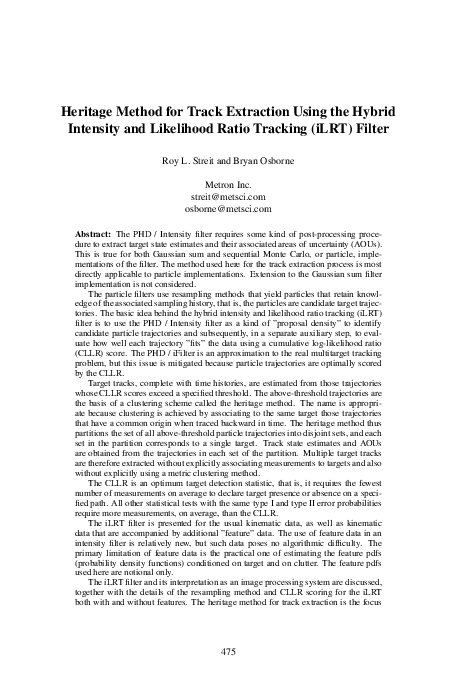 (PDF) Hybrid Intensity and Likelihood Ratio Tracking for Track Extraction