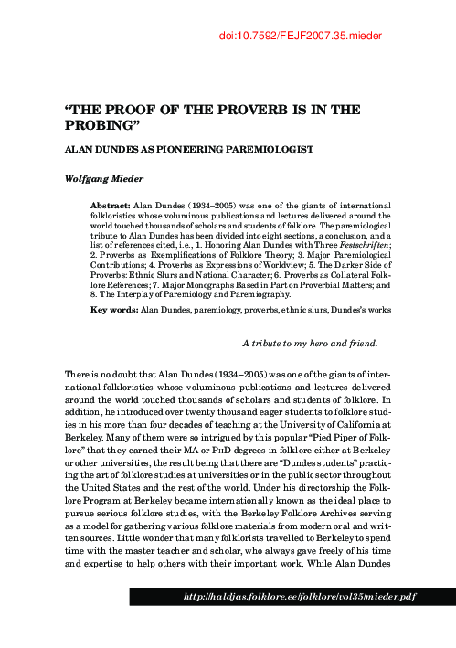 (PDF) “The proof of the proverb is in the probing.” Alan Dundes as ...