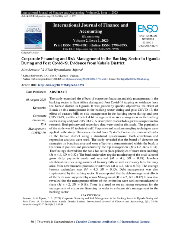 (PDF) Corporate Financing and Risk Management in the Banking Sector in Uganda During and Post ...