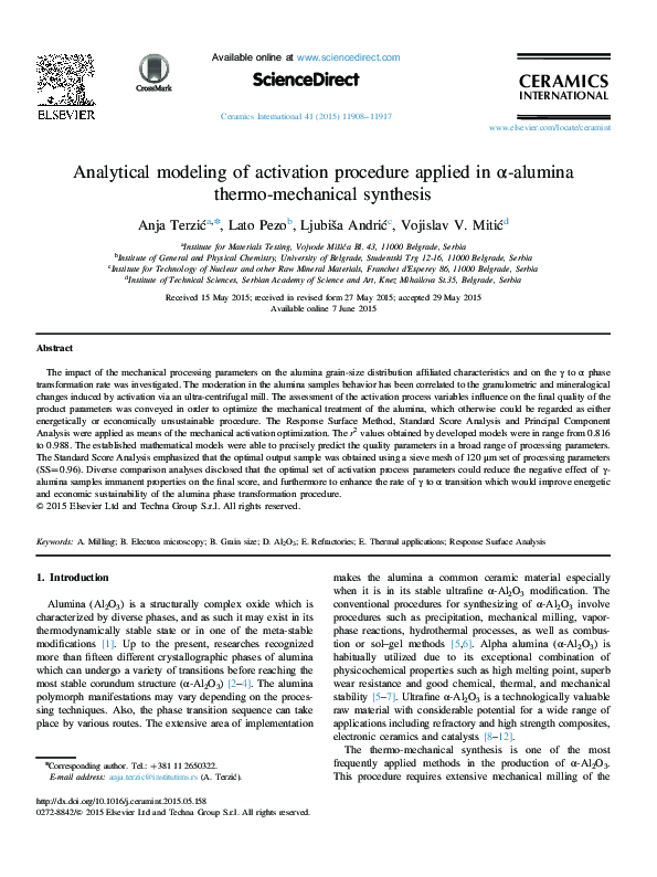 (PDF) Analytical modeling of activation procedure applied in α-alumina thermo-mechanical synthesis