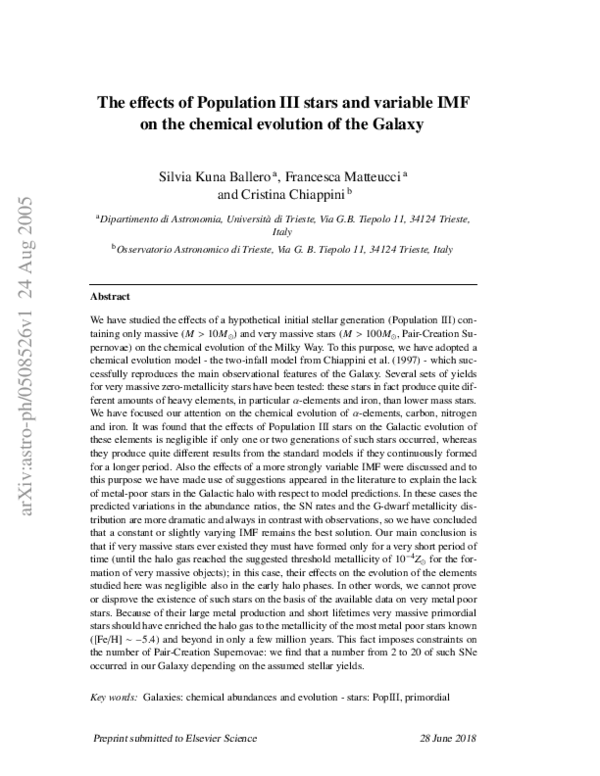 (PDF) The effects of Population III stars and variable IMF on the ...
