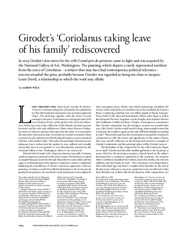 (PDF) "Girodet’s ‘Coriolanus taking leave of his family’ rediscovered"