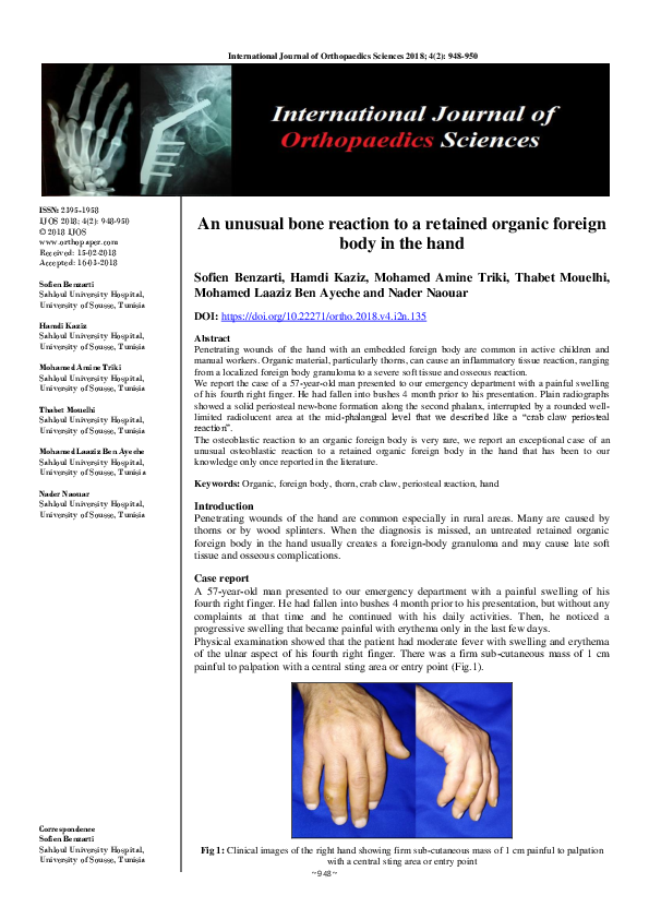 (PDF) An unusual bone reaction to a retained organic foreign body in ...