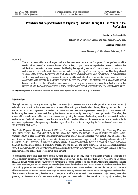 (PDF) Problems and Support Needs of Beginning Teachers during the First ...