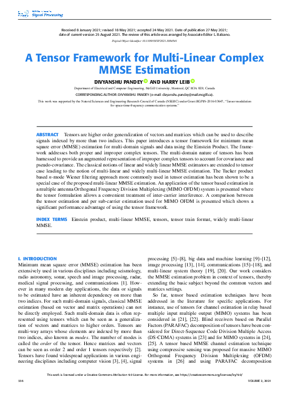 (PDF) A Tensor Framework for Multi-Linear Complex MMSE Estimation