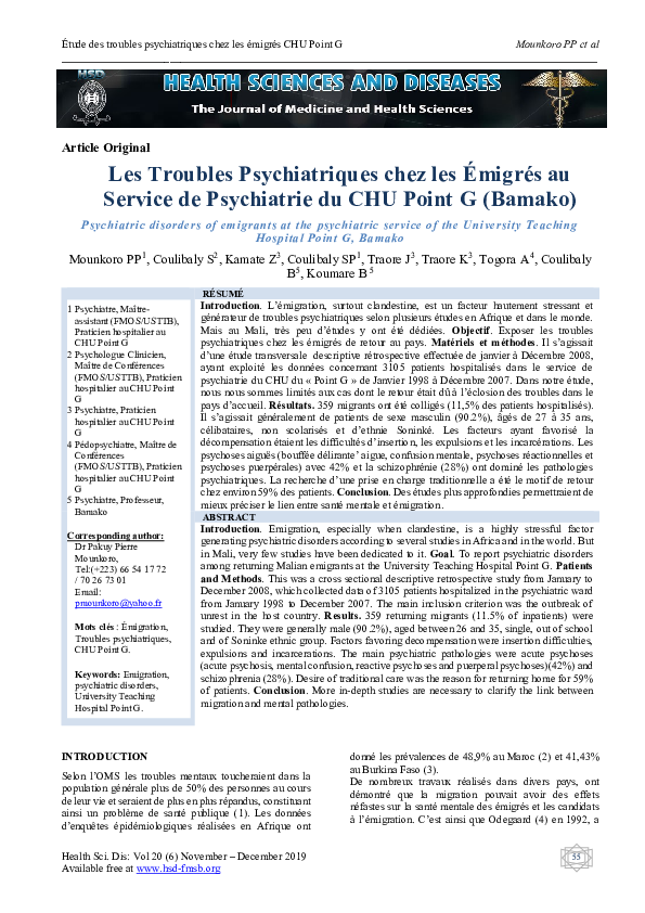 (PDF) Les Troubles Psychiatriques chez les Émigrés au Service de ...