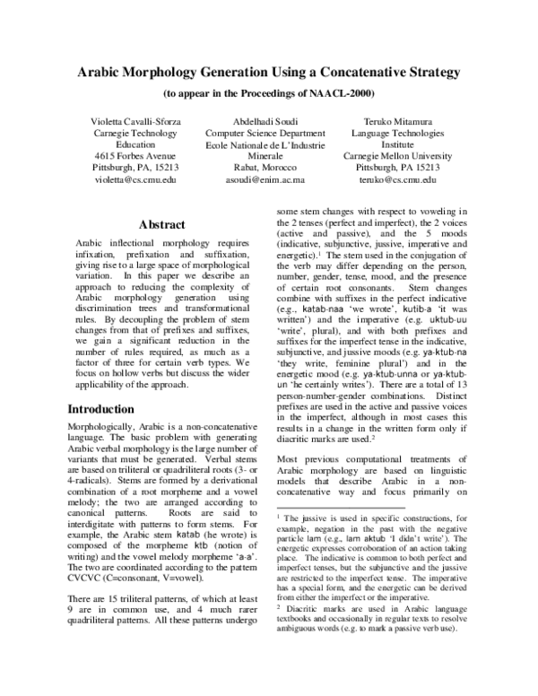 (PDF) Arabic morphology generation using a concatenative strategy