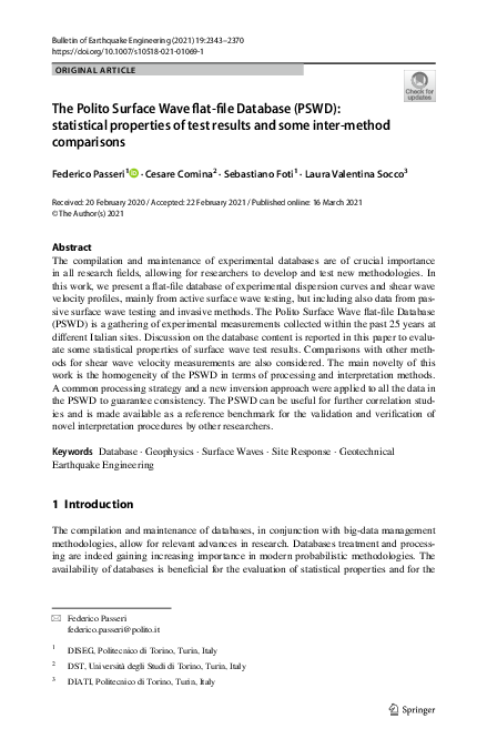 (PDF) The Polito Surface Wave flat-file Database (PSWD): statistical ...