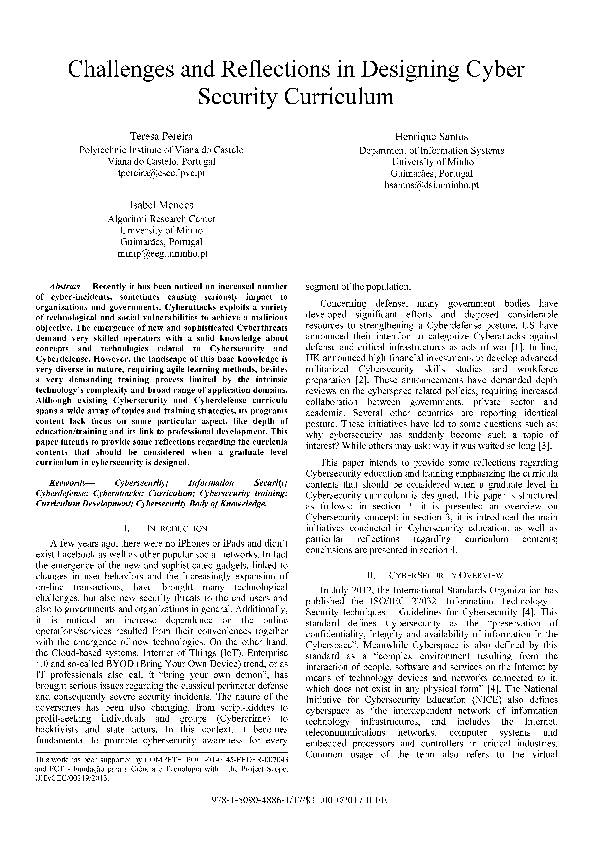 (PDF) Challenges and reflections in designing Cyber security curriculum