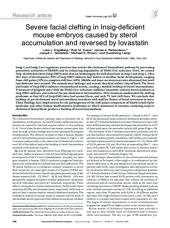 (PDF) Severe facial clefting in Insig-deficient mouse embryos caused by ...