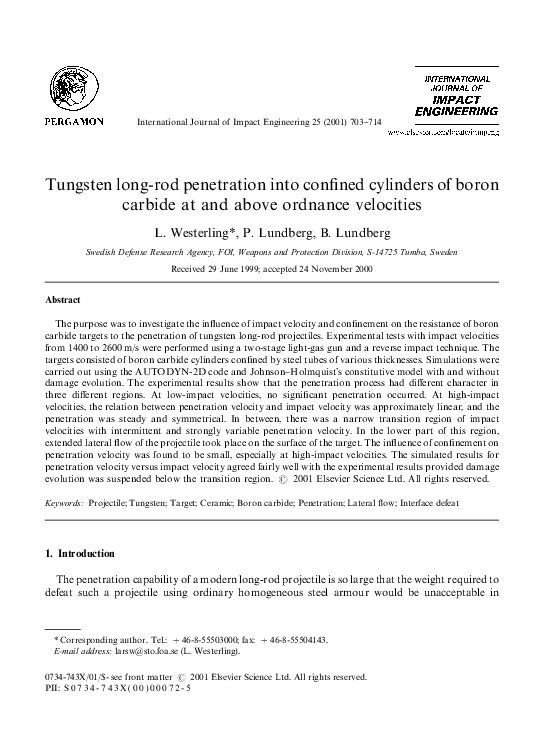 (PDF) Tungsten long-rod penetration into confined cylinders of boron ...