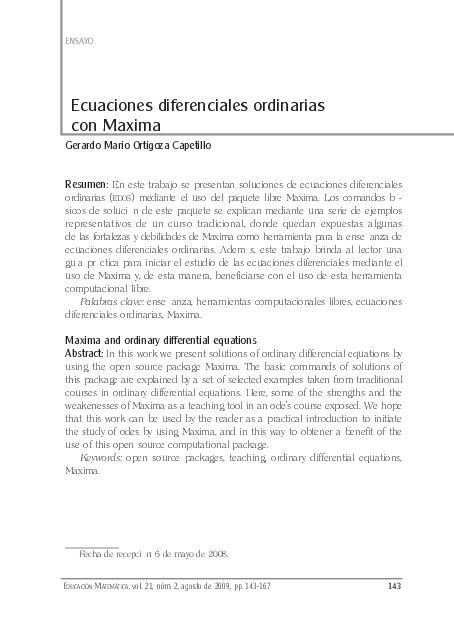 (PDF) Maxima and ordinary differential equations