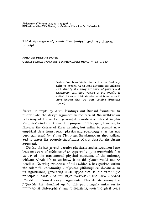 (PDF) The design argument, cosmic ?fine tuning,? and the anthropic ...