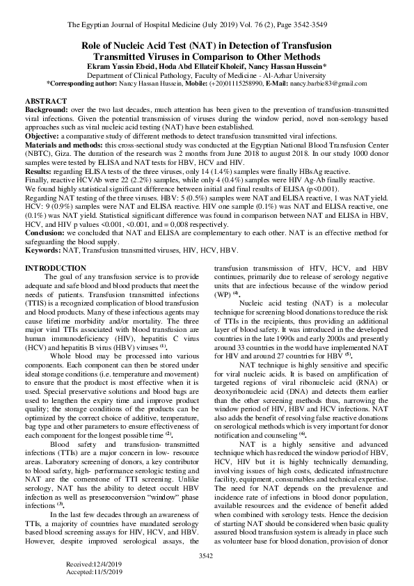 (PDF) Role of Nucleic Acid Test (NAT) in Detection of Transfusion ...