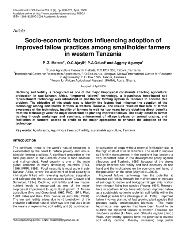 (PDF) Socio-economic factors influencing adoption of improved fallow ...