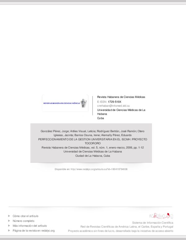 (PDF) Perfeccionamiento De La Gestion Universitaria en El Iscmh: Proyecto Tocororo