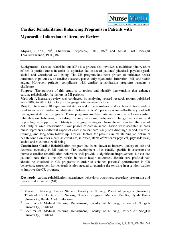 (PDF) Cardiac Rehabilitation Enhancing Programs in Patients with Myocardial Infarction: A ...