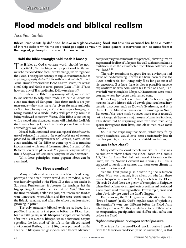 (PDF) Flood models and biblical realism