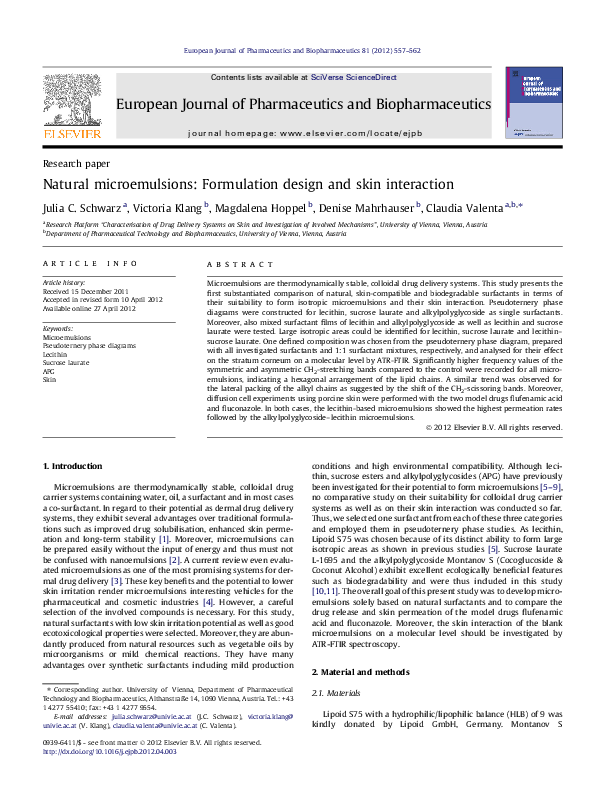 (PDF) Natural microemulsions: Formulation design and skin interaction