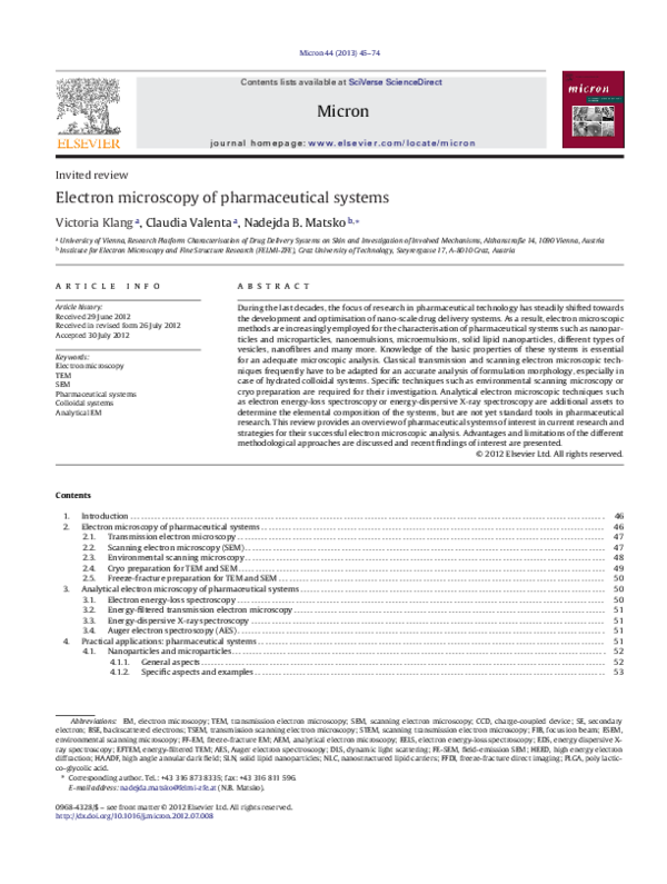 (PDF) Electron microscopy of pharmaceutical systems