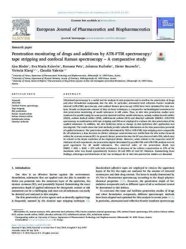Pdf Penetration Monitoring Of Drugs And Additives By Atr Ftir Spectroscopy Tape Stripping And