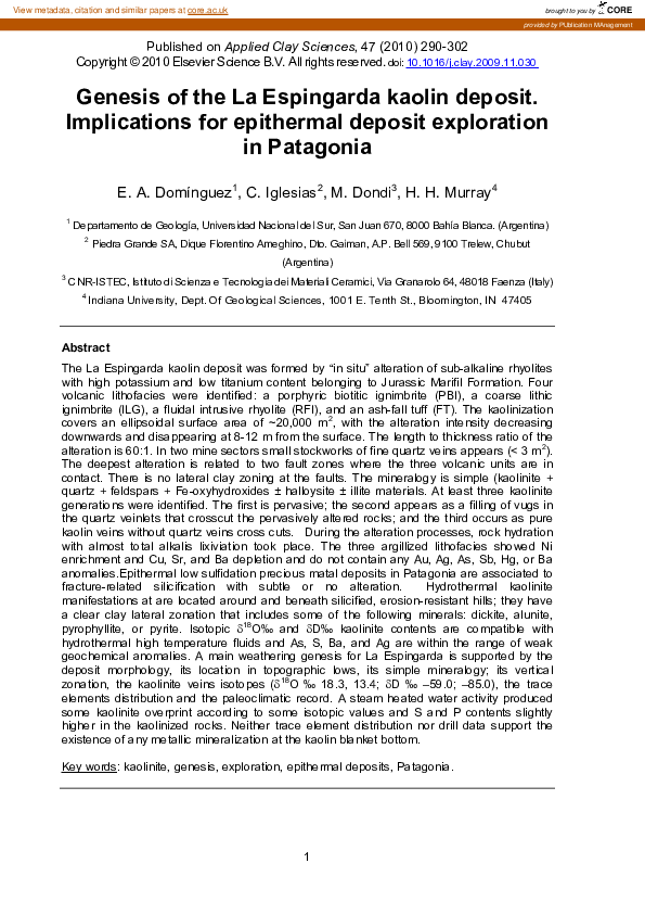 (PDF) Genesis of the La Espingarda kaolin deposit in Patagonia ...